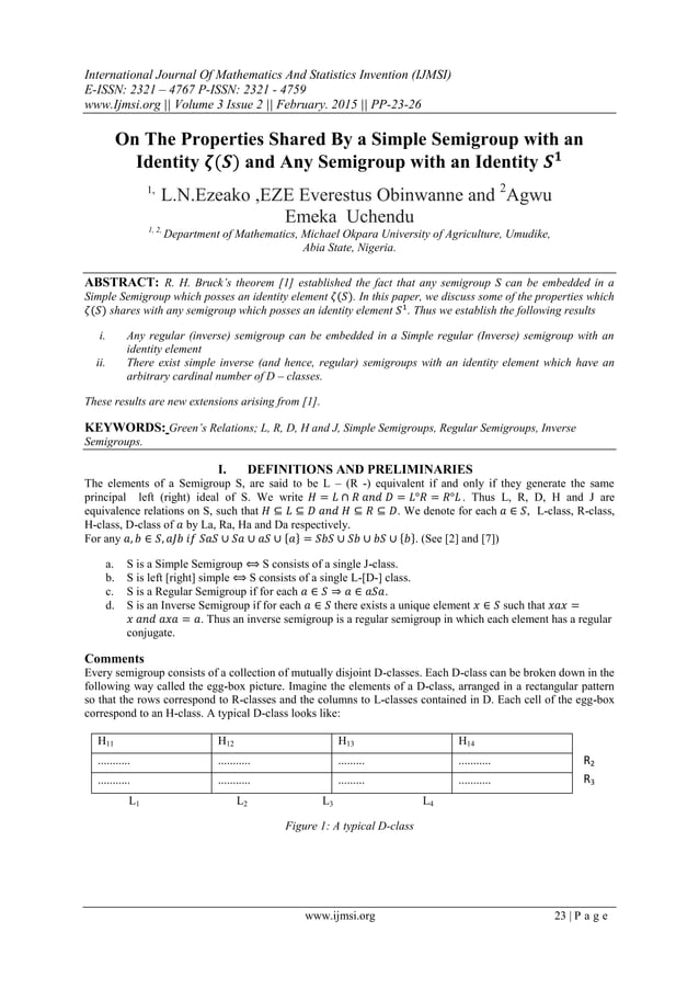 On The Properties Shared By a Simple Semigroup with an Identity and Any Semigroup with an ...