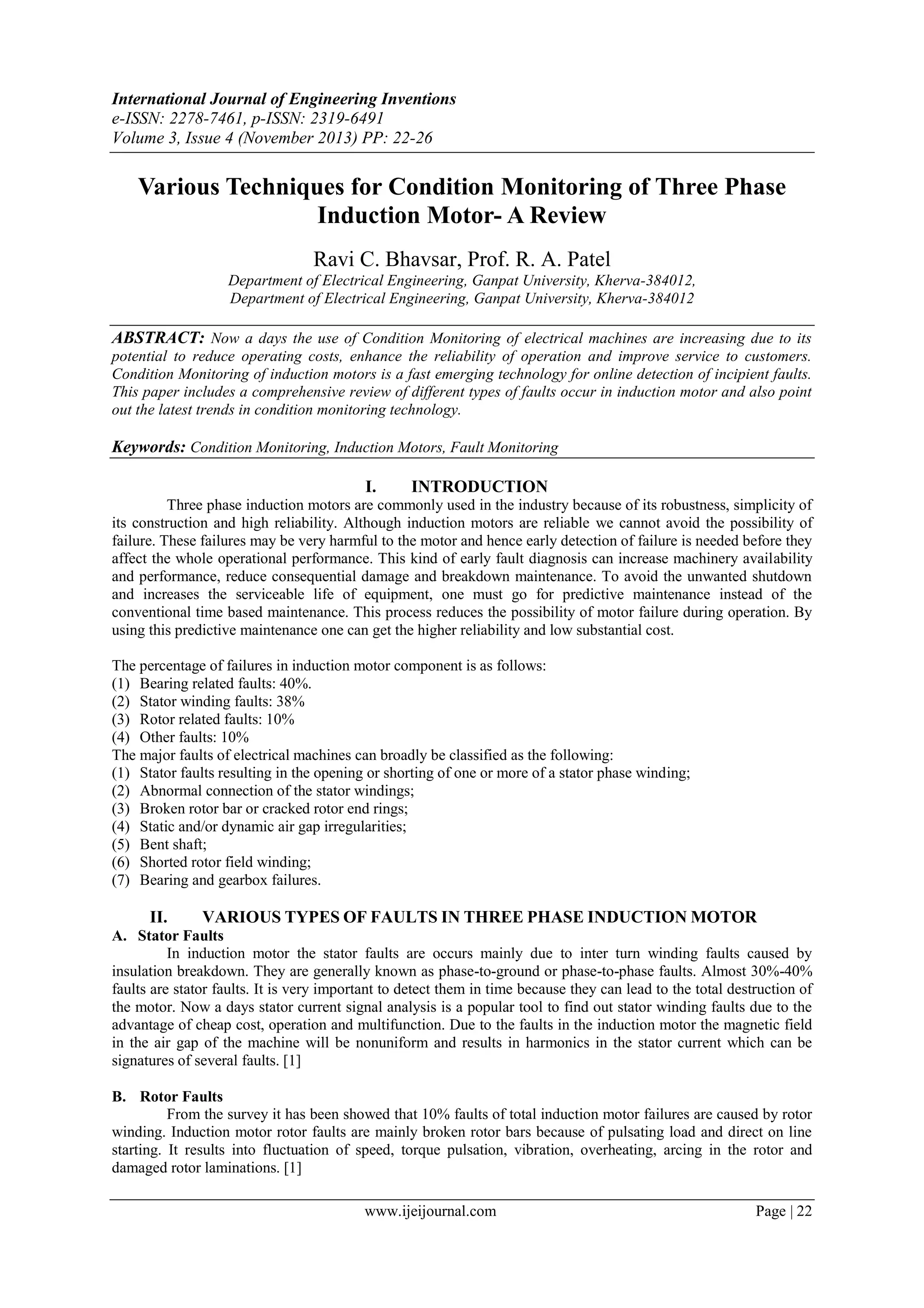 Various Techniques for Condition Monitoring of Three Phase Induction ...
