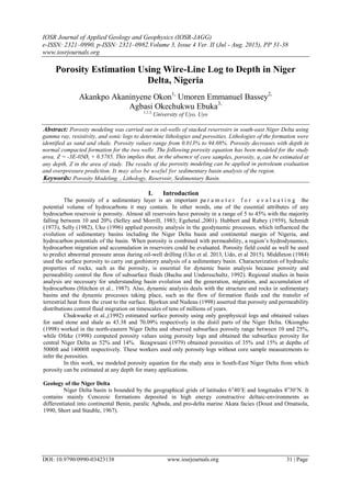 Porosity Estimation Using Wire-Line Log to Depth in Niger Delta ...