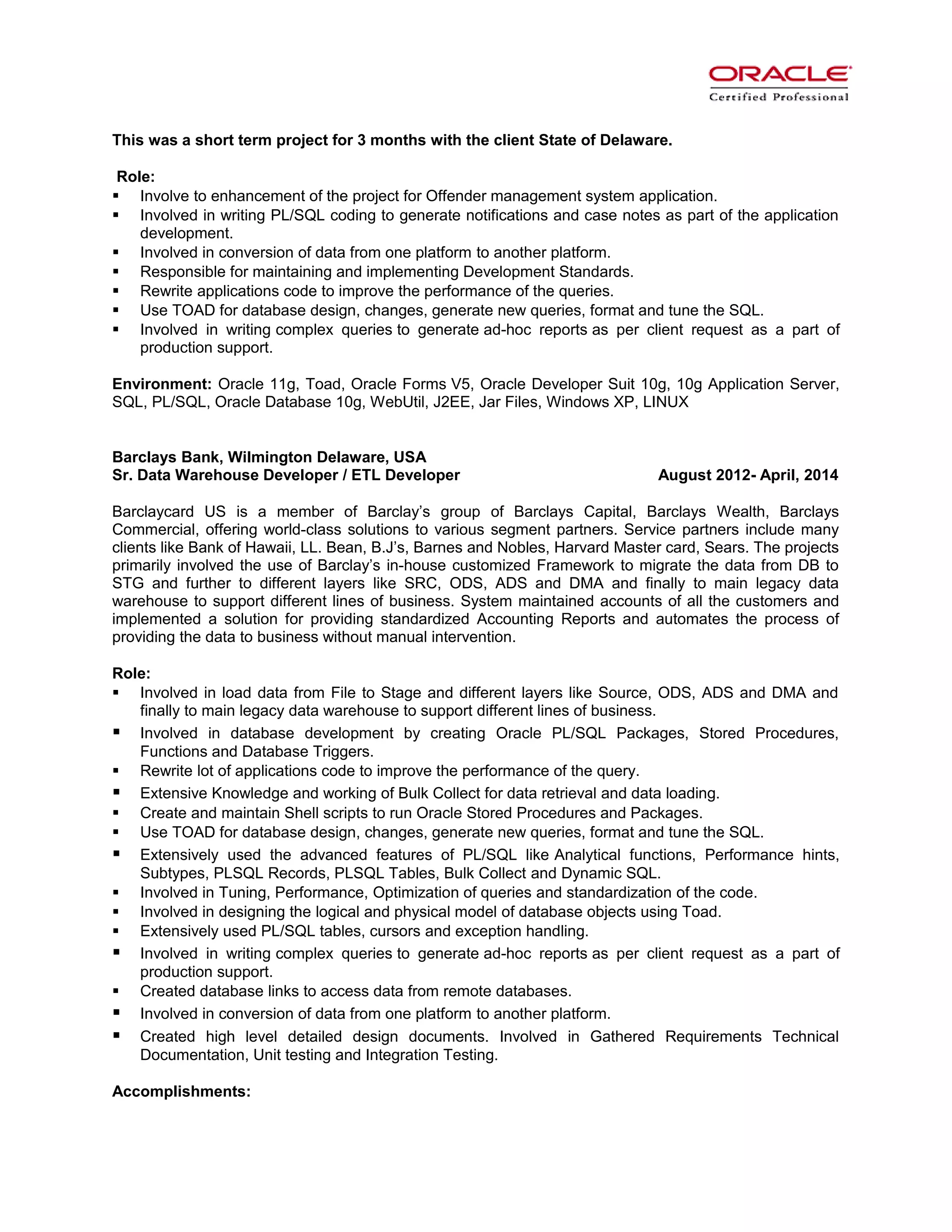 Munir_Database_Developer | DOC | Databases | Computer Software and Applications