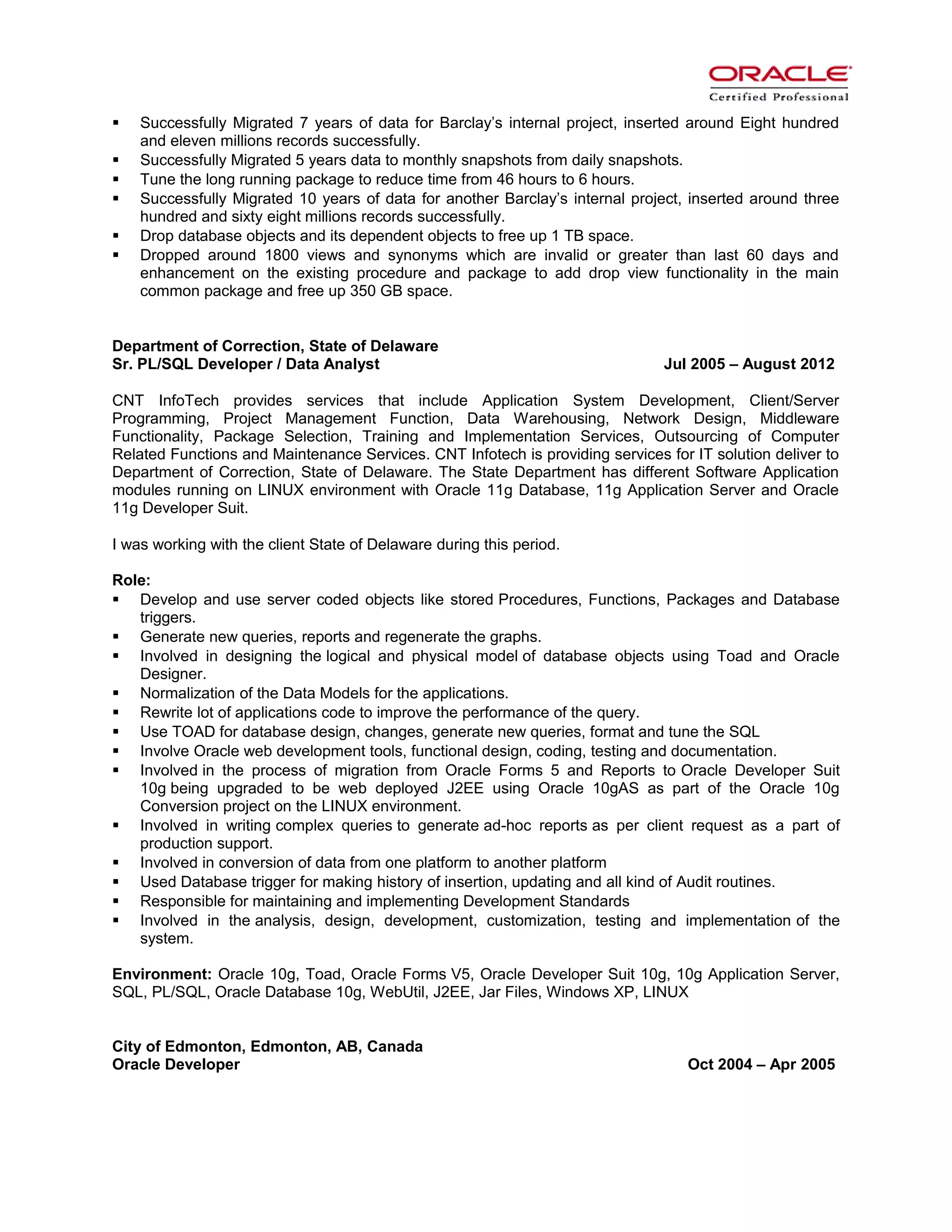 Munir_Database_Developer | DOC | Databases | Computer Software and Applications