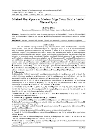 Minimal M-gs Open and Maximal M-gs Closed Sets In Interior Minimal Space | PDF | Physics | Science
