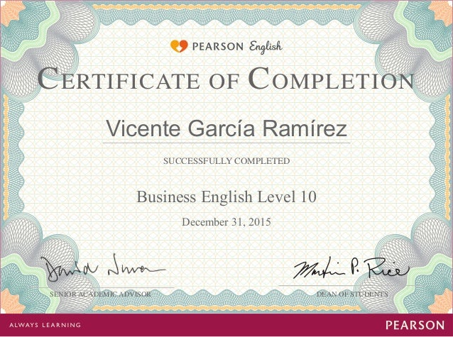 Certificate Pearson English