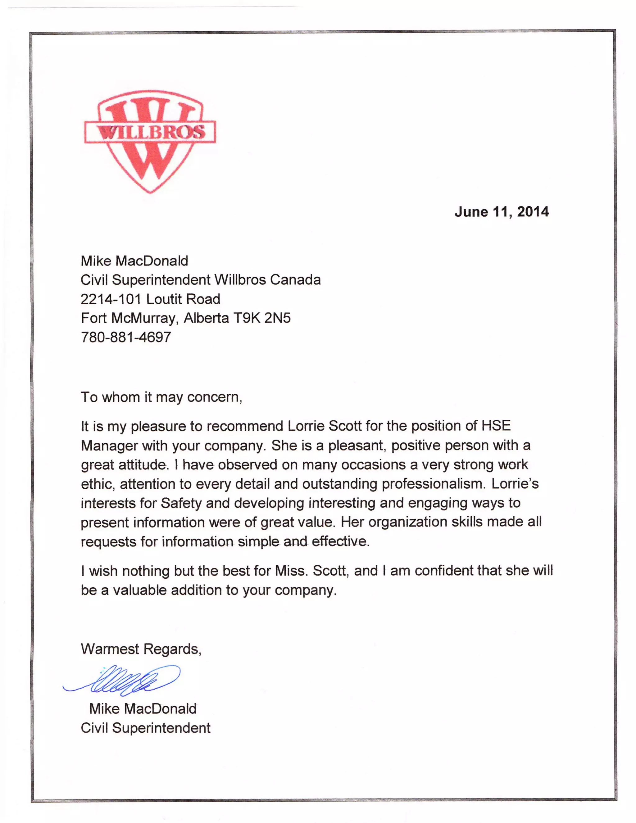 Willbros Reference Letter | PDF