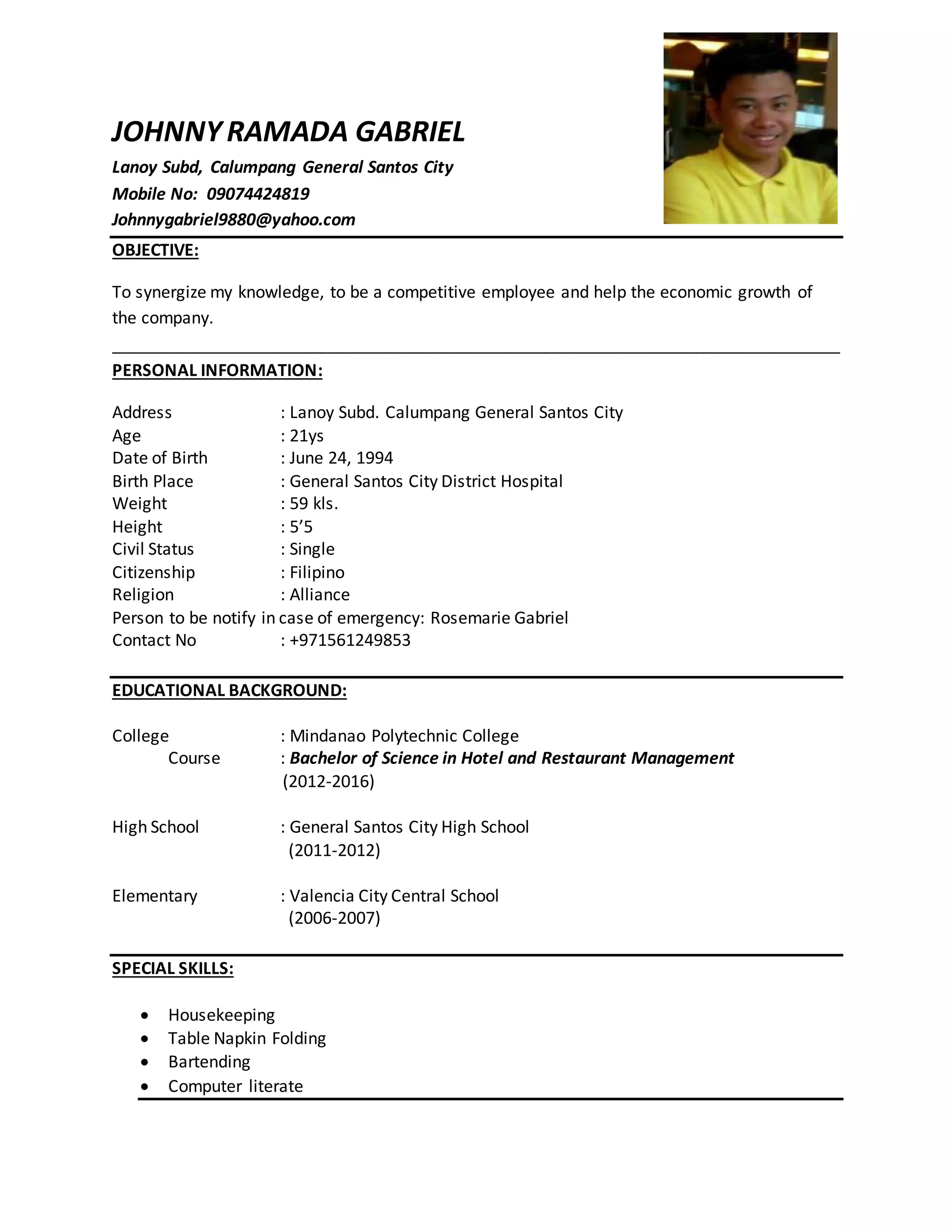 JOHNNY RAMADA GABRIEL resume.docxnew | DOCX | Business | Business and Finance