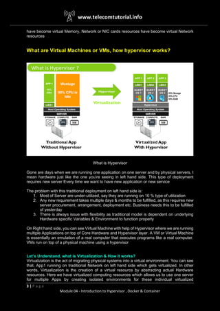 Telco Cloud - 04. introduction to hypervisor , docker & container | PDF