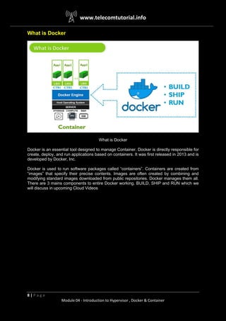 Telco Cloud - 04. introduction to hypervisor , docker & container | PDF