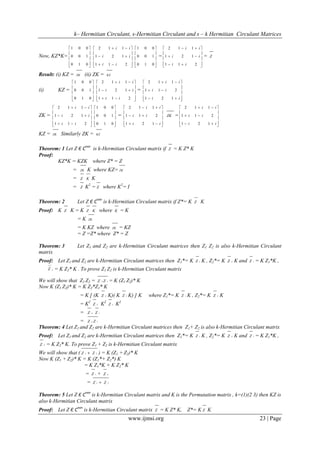k– Hermitian Circulant, s-Hermitian Circulant and s – k Hermitian ...