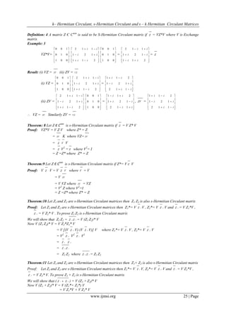 k– Hermitian Circulant, s-Hermitian Circulant and s – k Hermitian ...