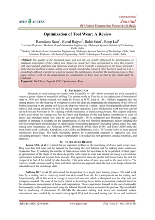 Optimization of Tool Wear: A Review | PDF
