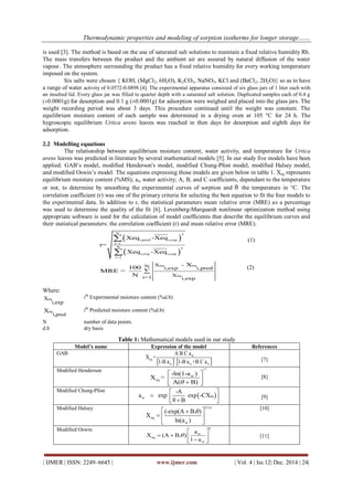 Thermodynamic properties and modeling of sorption isotherms for longer ...