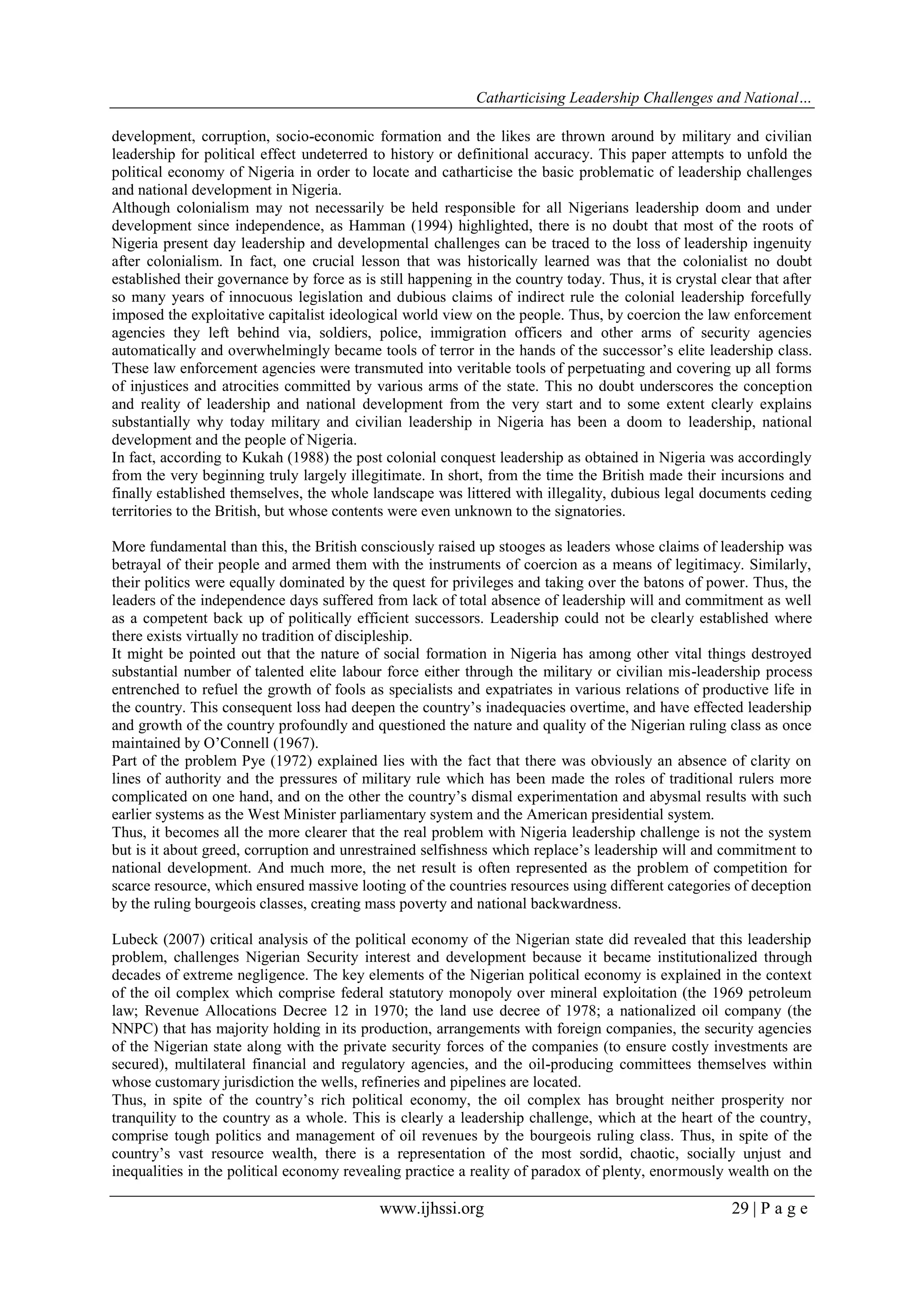 Catharticising Leadership Challenges and National Development in ...
