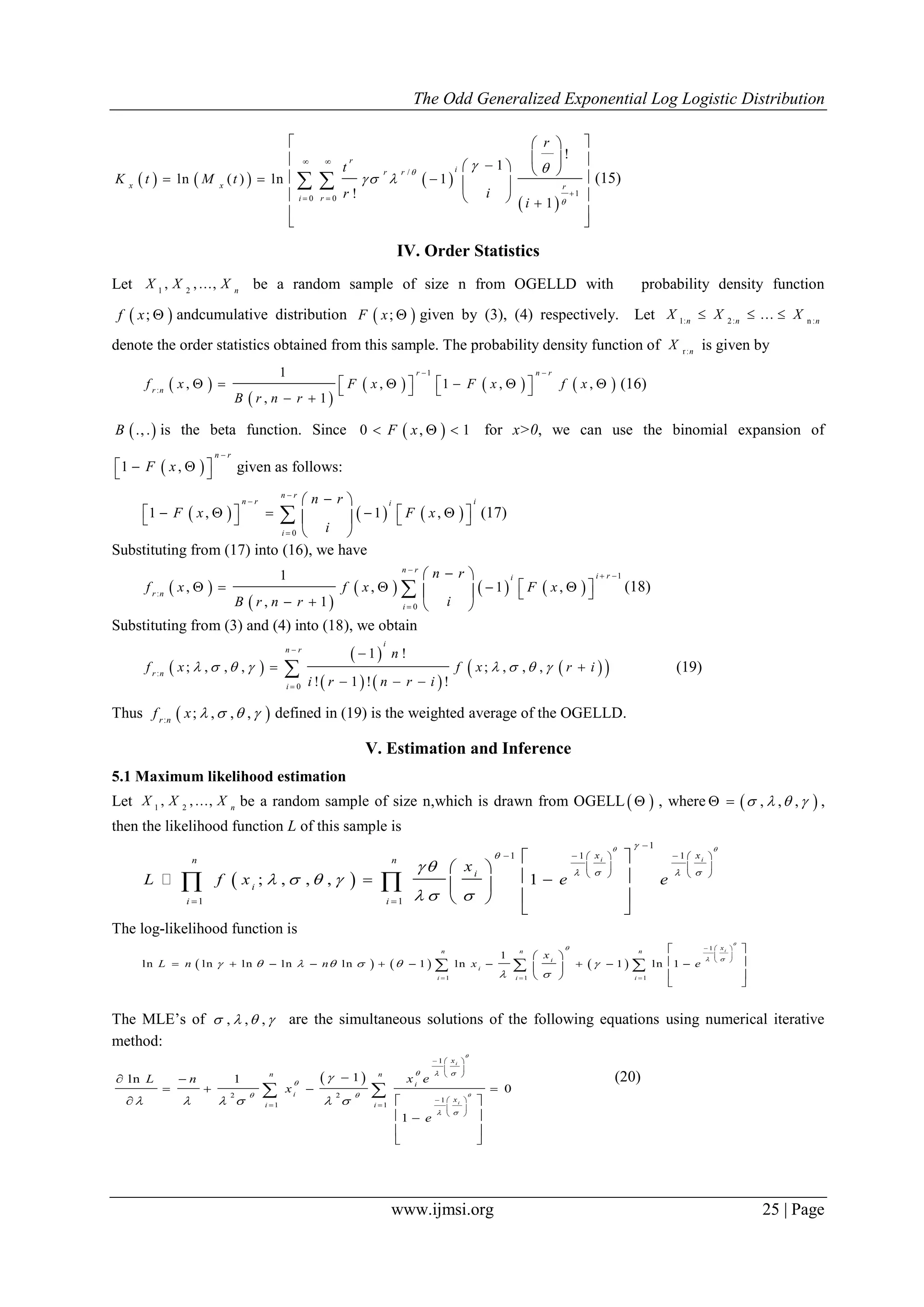 The Odd Generalized Exponential Log Logistic Distribution | PDF | Science