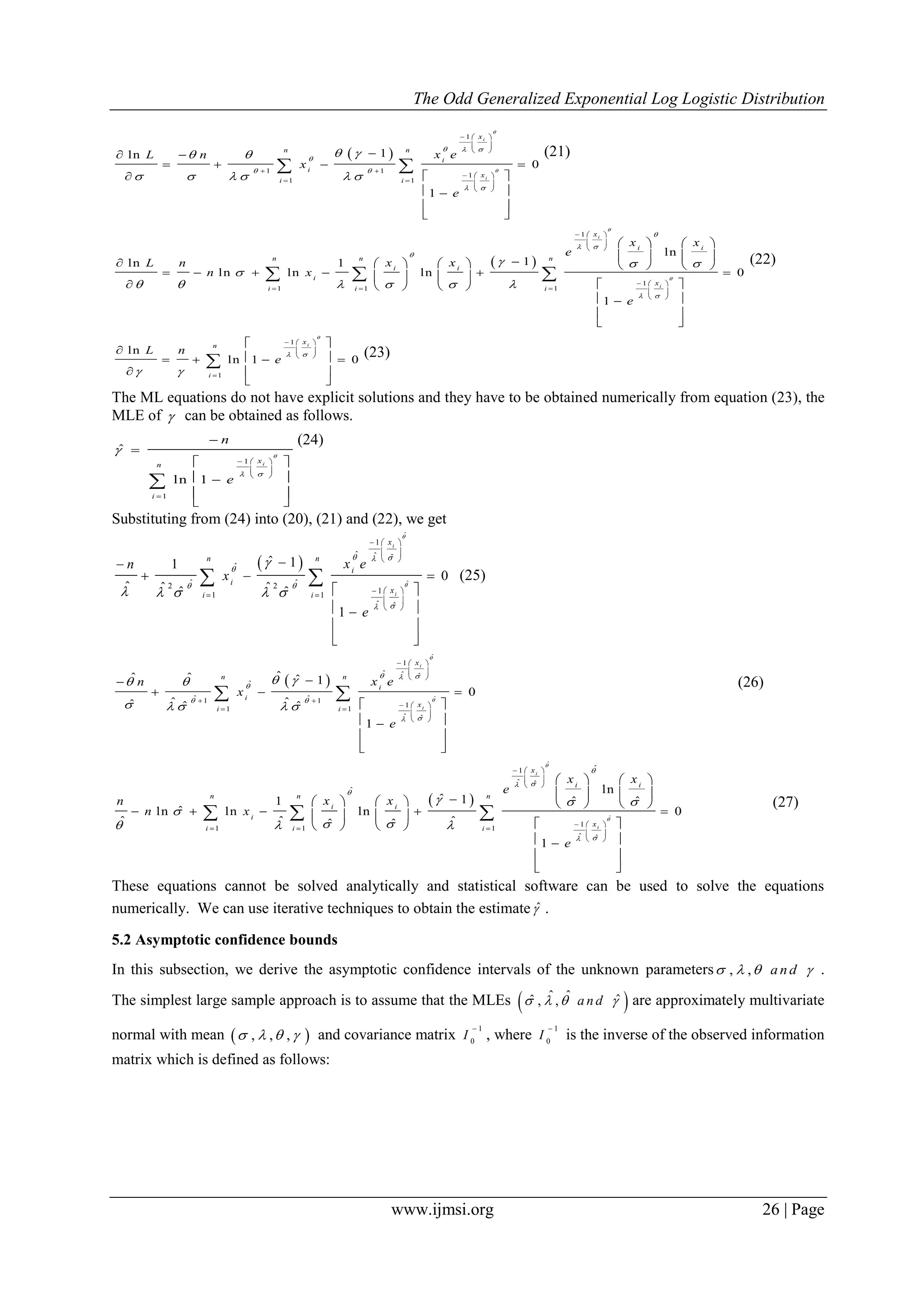 The Odd Generalized Exponential Log Logistic Distribution Pdf Science