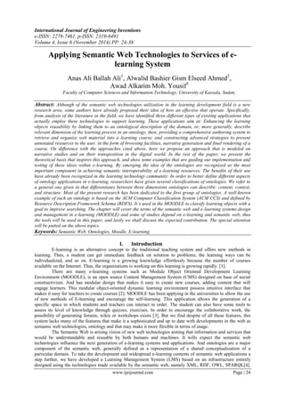 Applying Semantic Web Technologies to Services of e-learning System | PDF