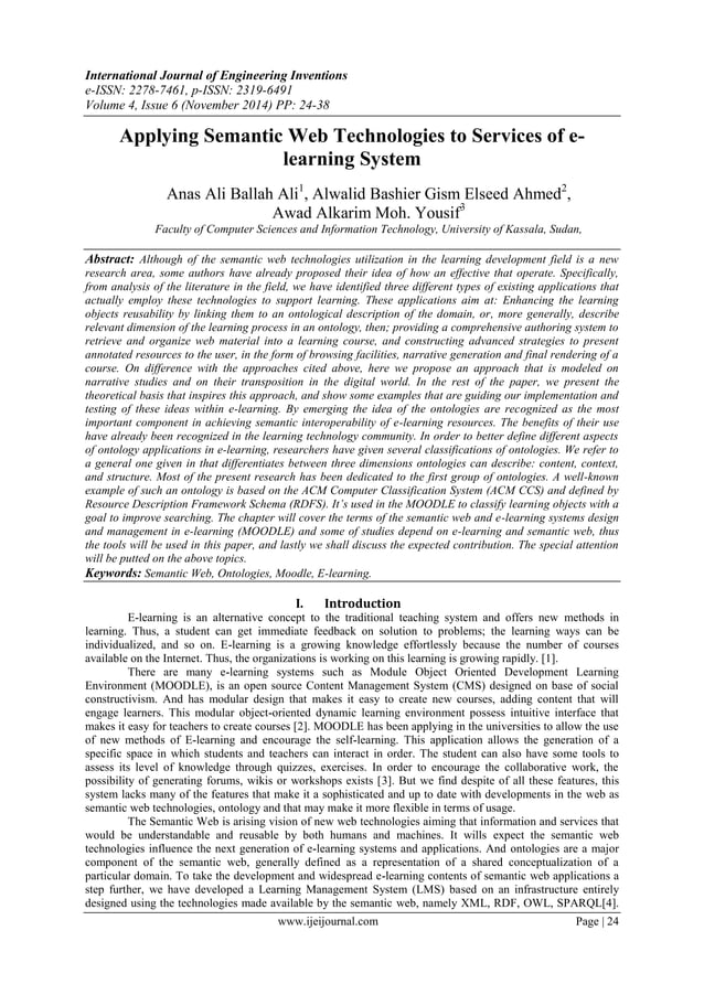 Applying Semantic Web Technologies to Services of e-learning System | PDF