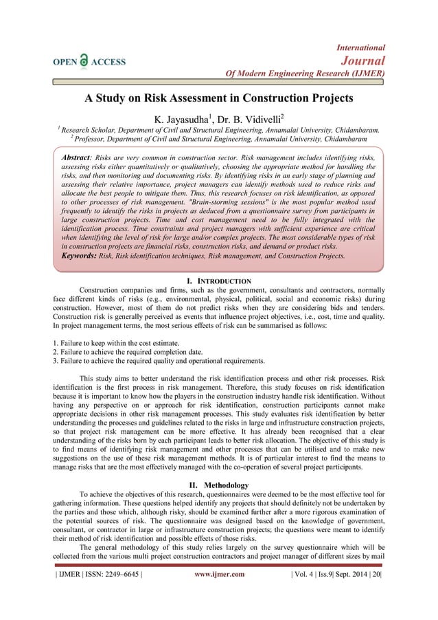 A Study on Risk Assessment in Construction Projects | PDF