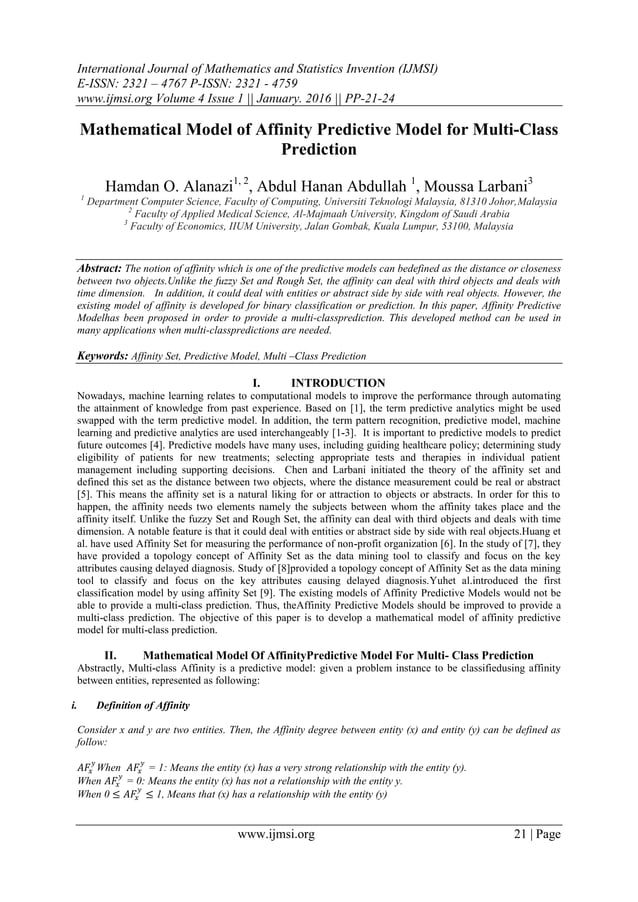 Mathematical Model of Affinity Predictive Model for Multi-Class Prediction | PDF