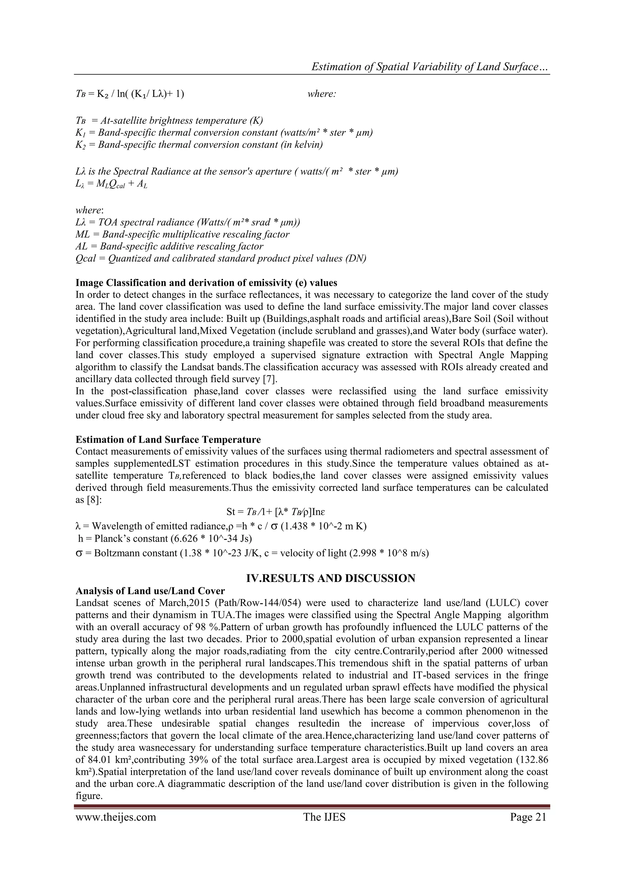 Estimation Of Spatial Variability Of Land Surface Temperature Using Landsat 8 Imagery Pdf