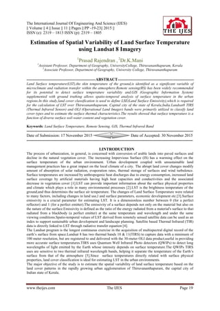 Estimation of Spatial Variability of Land Surface Temperature using Landsat 8 Imagery | PDF ...