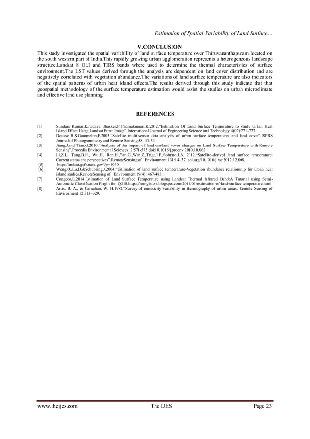 Estimation Of Spatial Variability Of Land Surface Temperature Using Landsat 8 Imagery Pdf