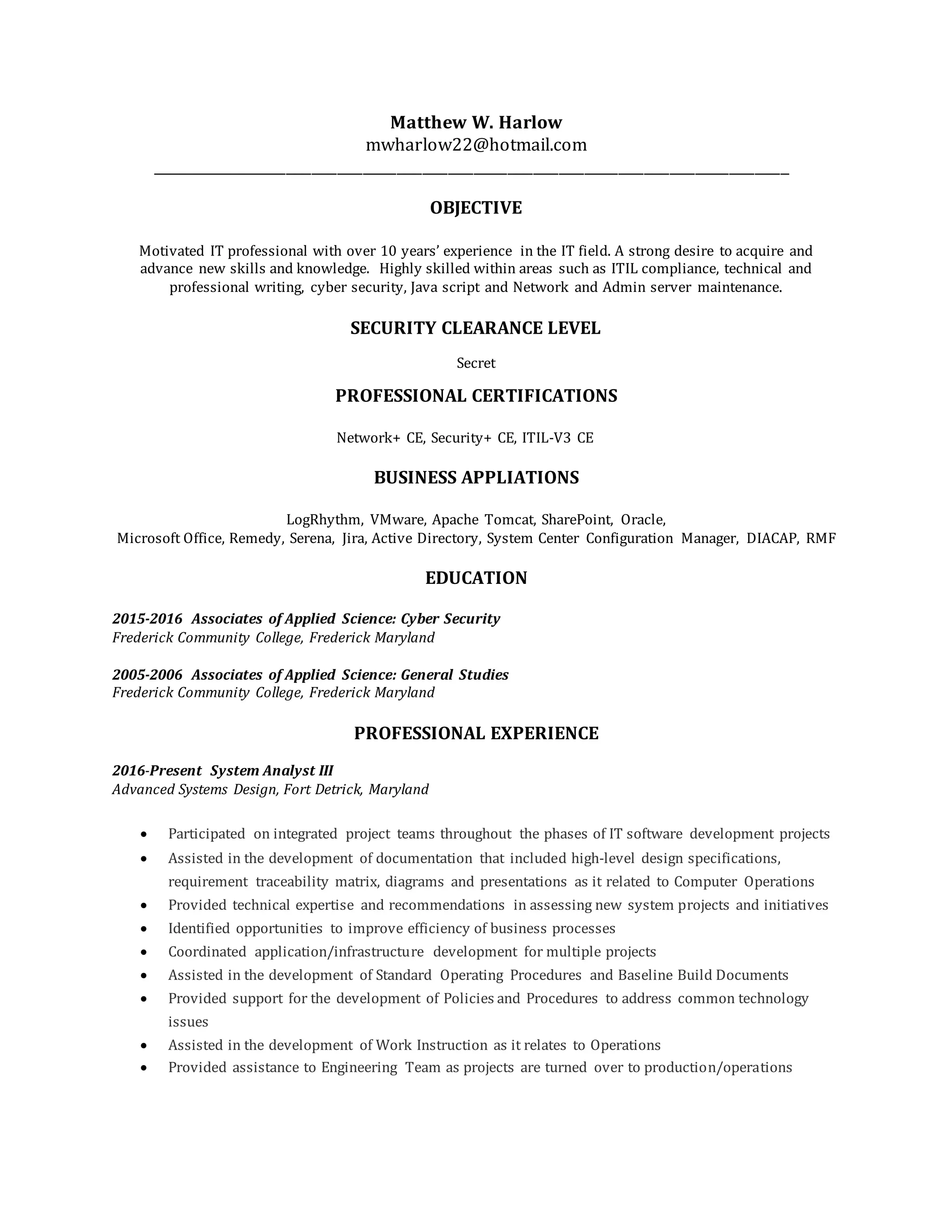 Matt Harlow Resume Government 2-2 | DOCX