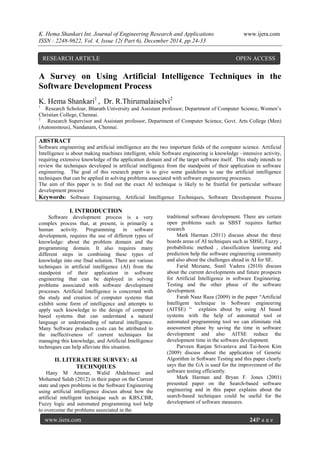 A Survey on Using Artificial Intelligence Techniques in the Software Development Process | PDF