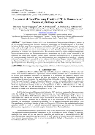 Assessment of Good Pharmacy Practice (GPP) in Pharmacies of Community ...