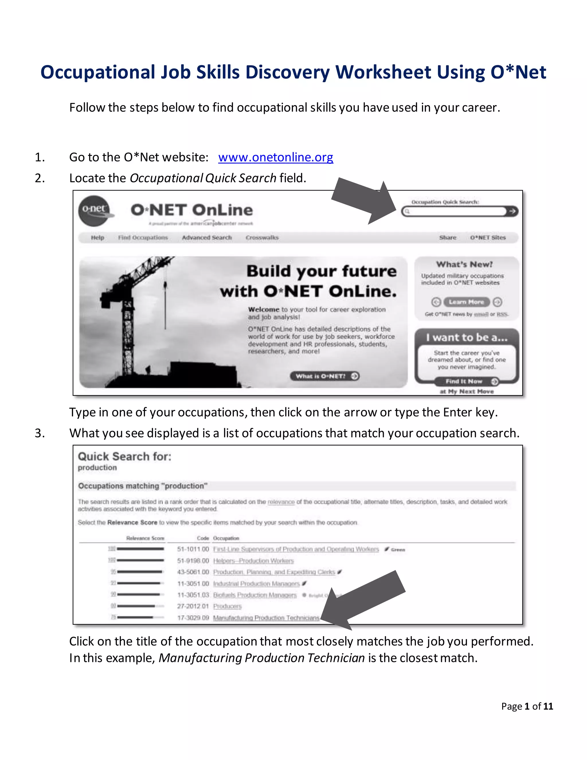 Job Skills Discovery Worksheet Using ONet_Skills ID | DOCX