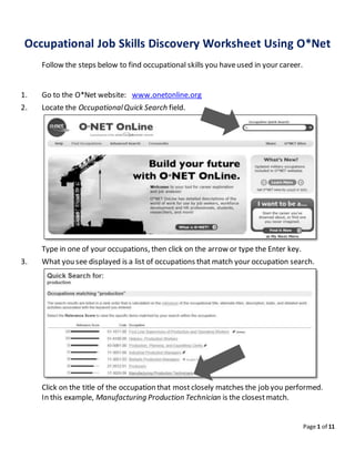 Job Skills Discovery Worksheet Using ONet_Skills ID | PDF