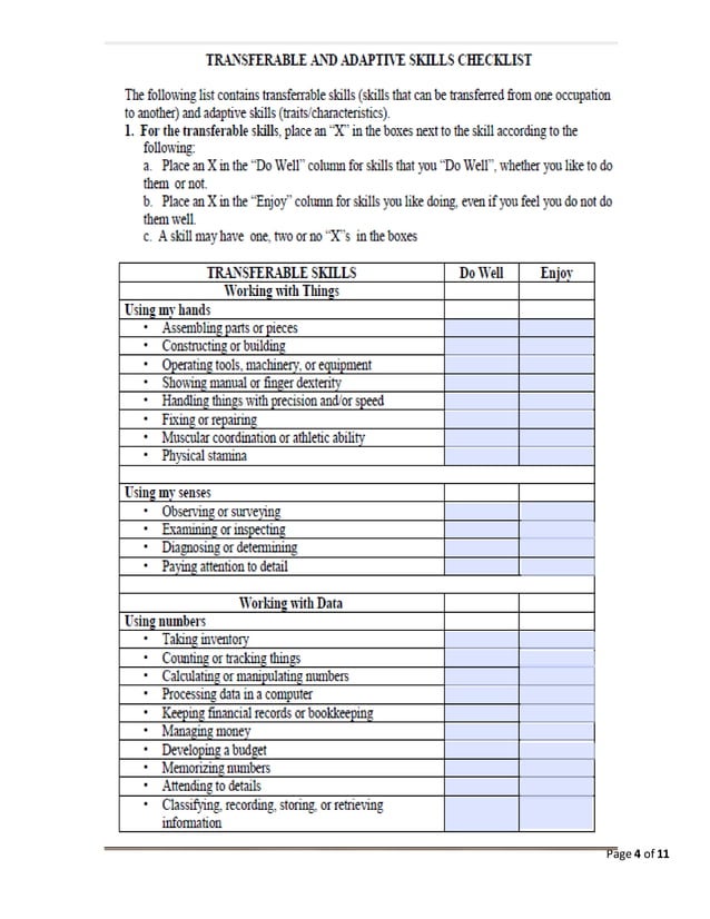 Job Skills Discovery Worksheet Using ONet_Skills ID | PDF