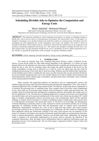 Scheduling Divisible Jobs to Optimize the Computation and Energy Costs | PDF