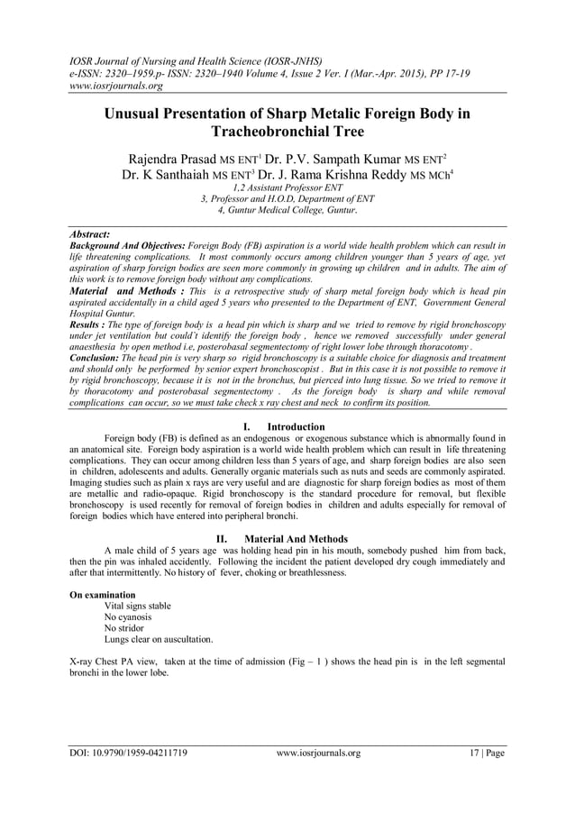 Unusual Presentation of Sharp Metalic Foreign Body in Tracheobronchial ...