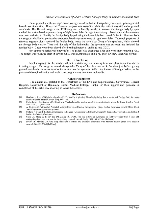 Unusual Presentation of Sharp Metalic Foreign Body in Tracheobronchial ...
