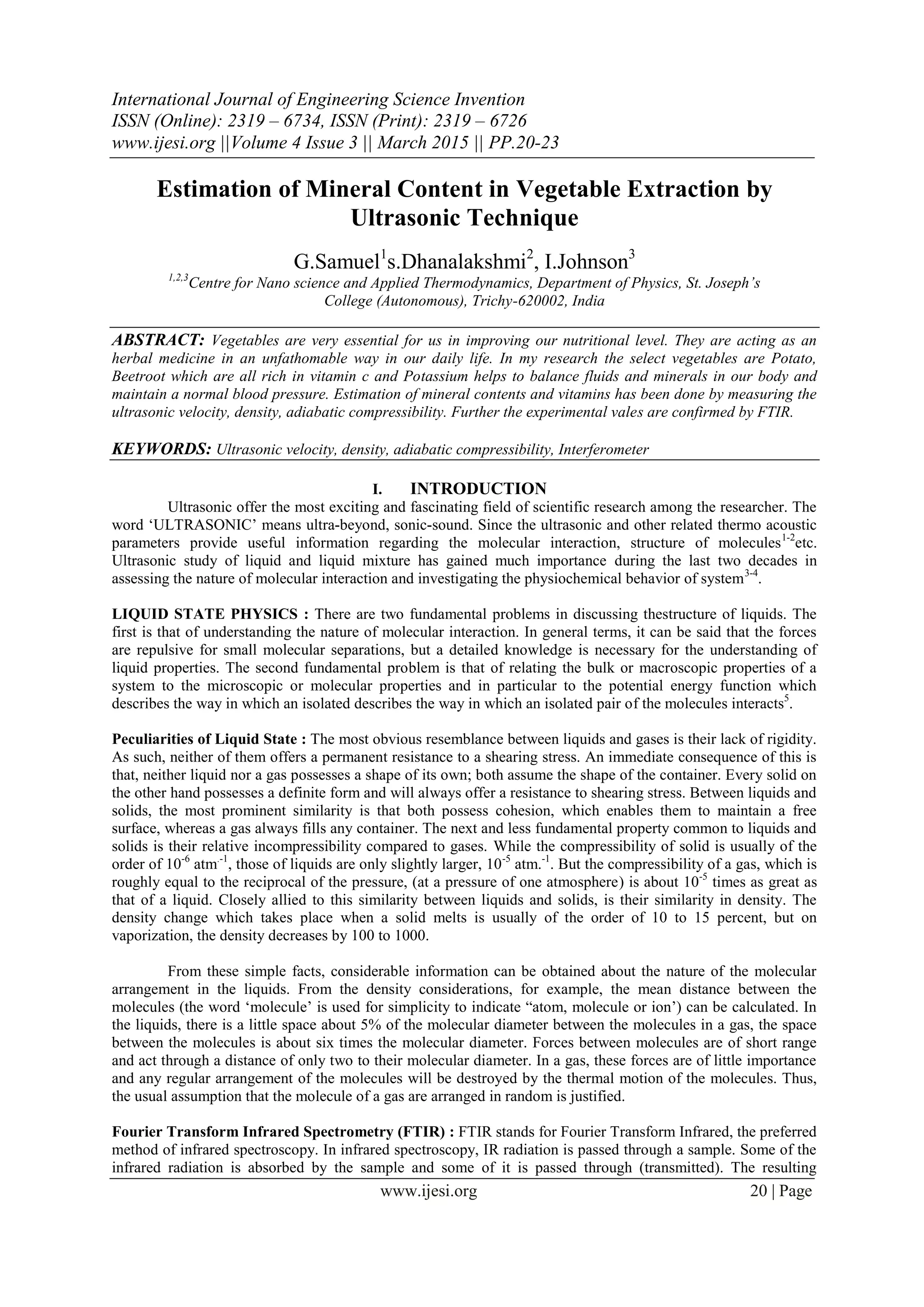 Estimation of Mineral Content in Vegetable Extraction by Ultrasonic ...