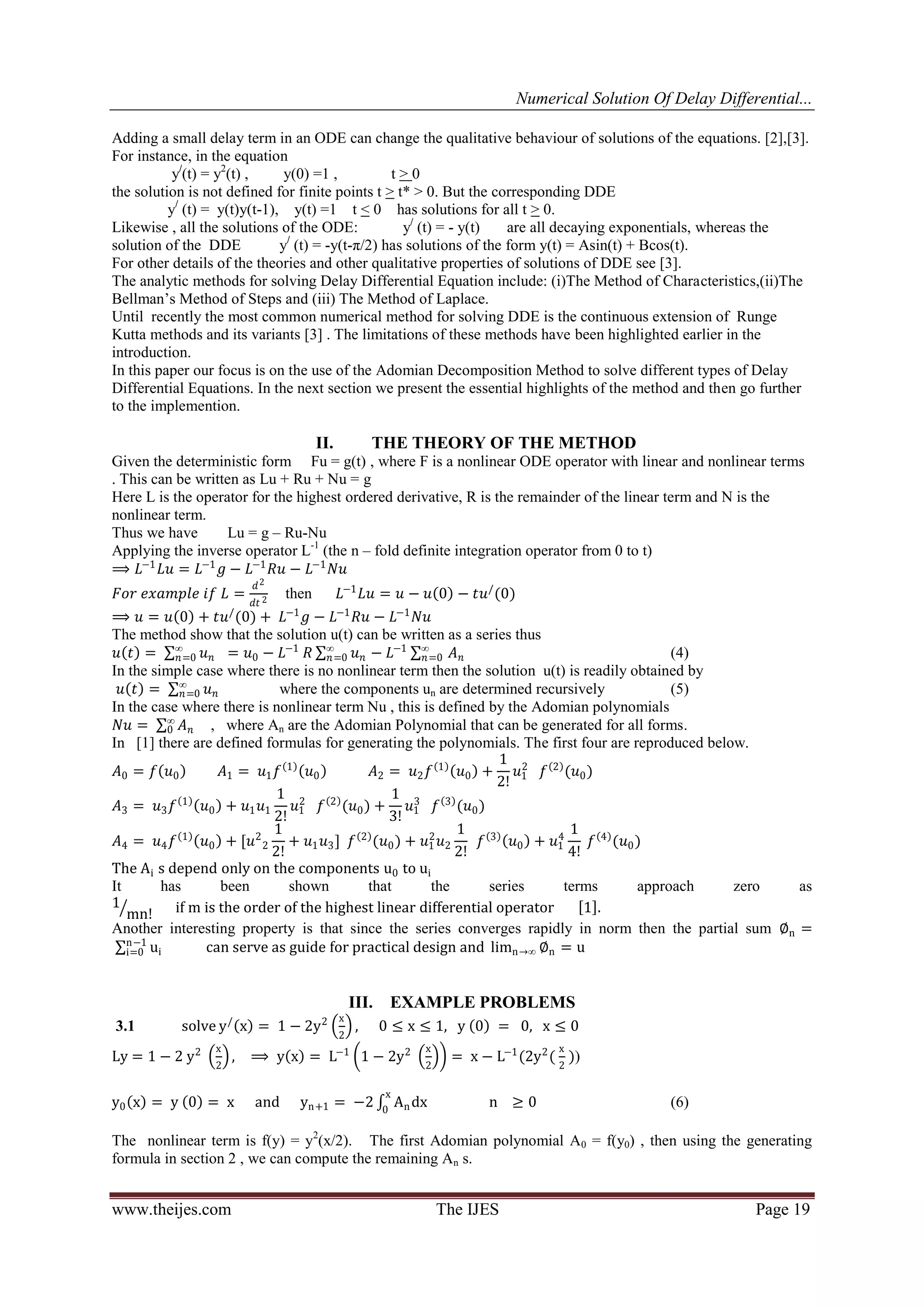 Numerical Solution Of Delay Differential Equations Using The Adomian ...