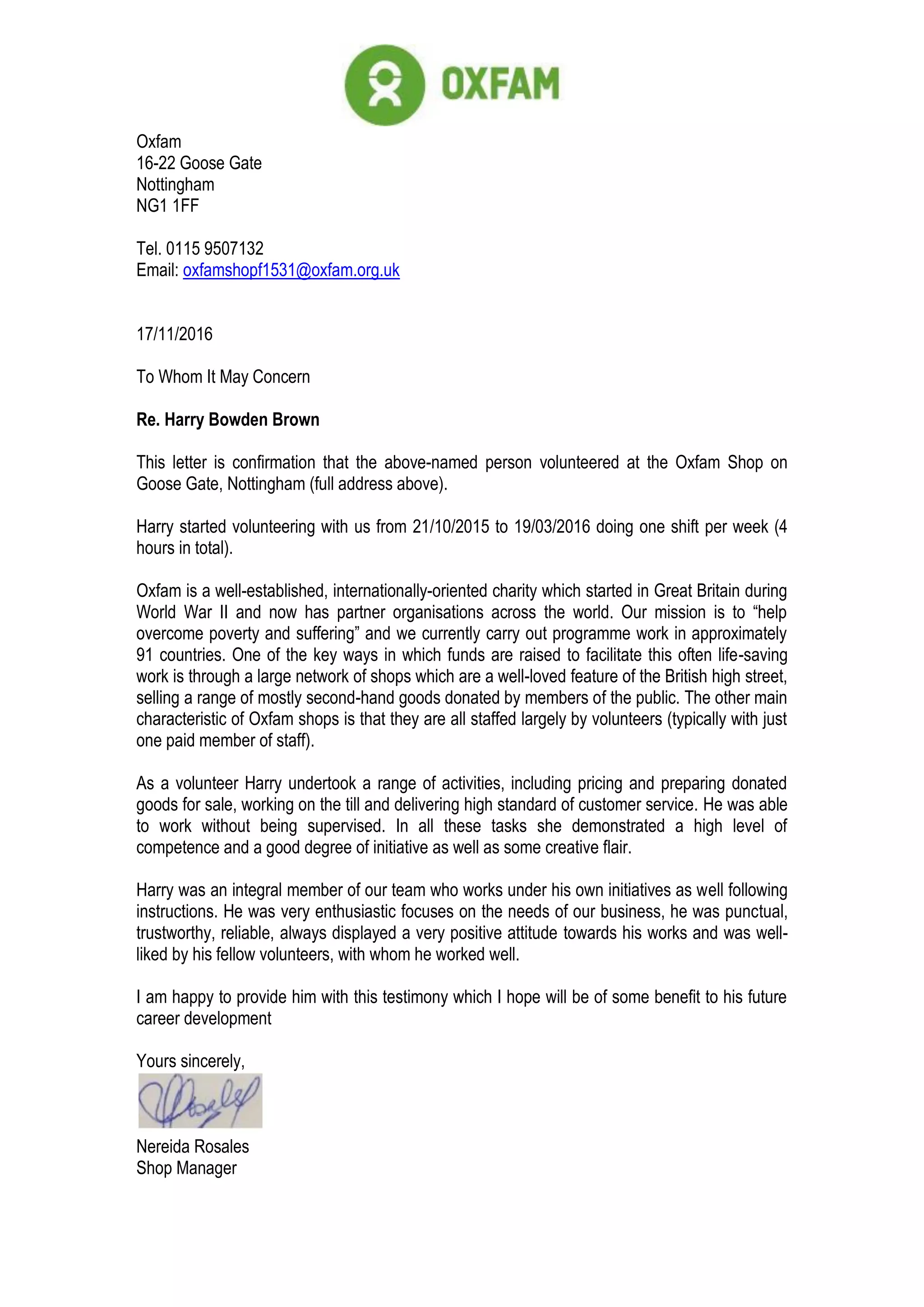 Reference Letter Harry Bowden Brown | PDF