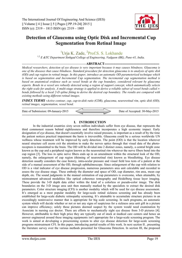 Detection of Glaucoma using Optic Disk and Incremental Cup Segmentation from Retinal Image | PDF ...