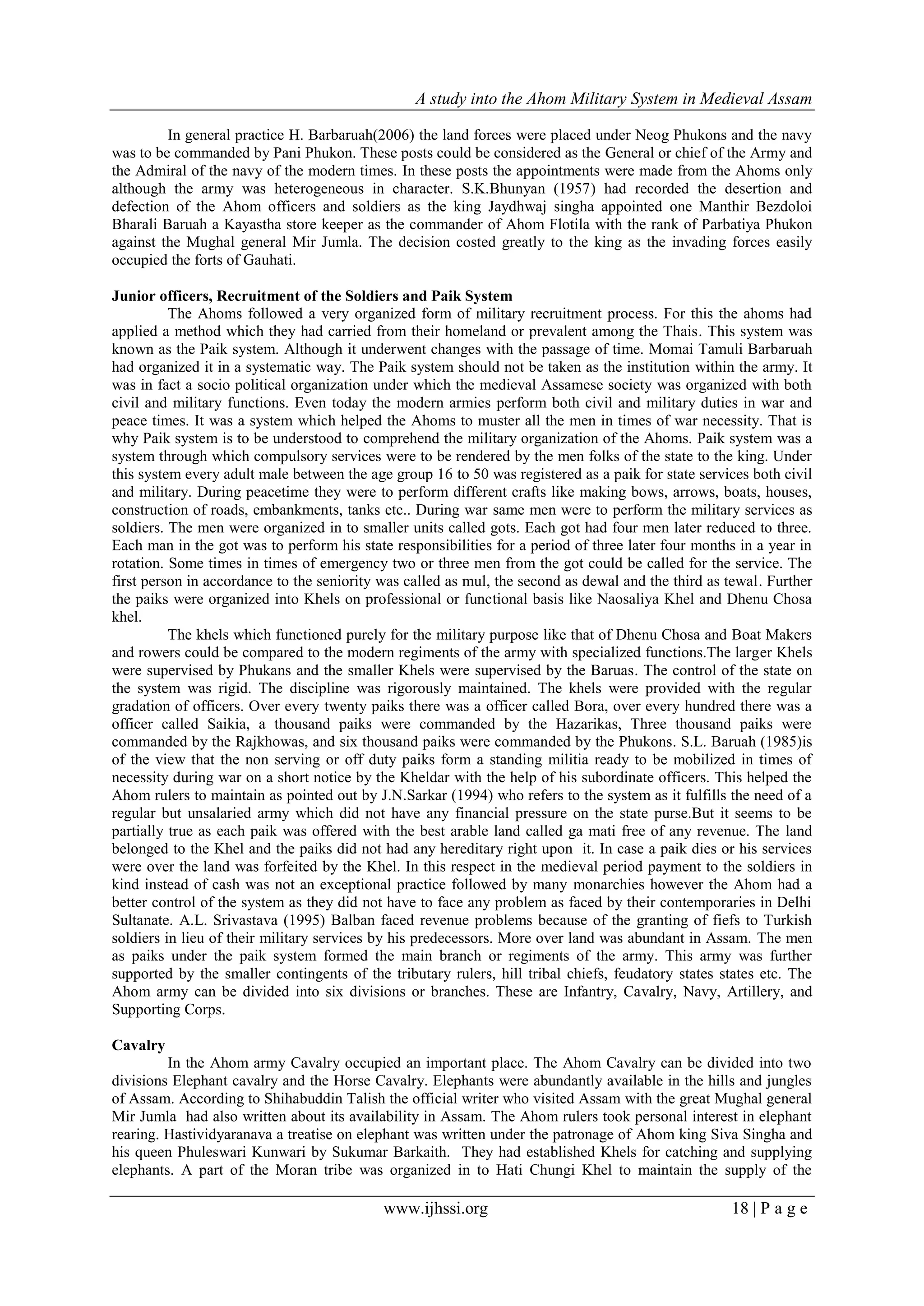 A study into the Ahom Military System in Medieval Assam | PDF