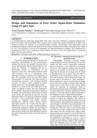 Design and Simulation of First Order Sigma-Delta Modulator Using LT spice Tool | PDF