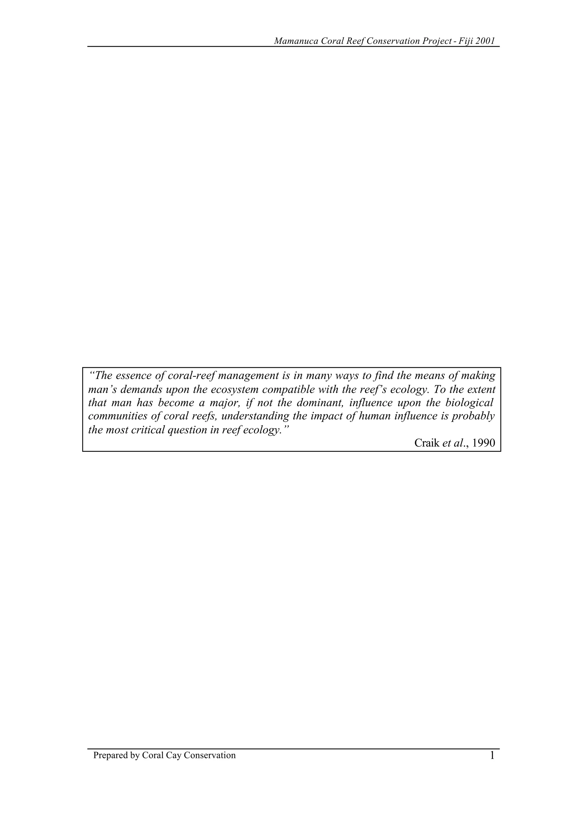 Mamanuca Coral Reef Conservation Project - Fiji 2001 - Report Summary | PDF