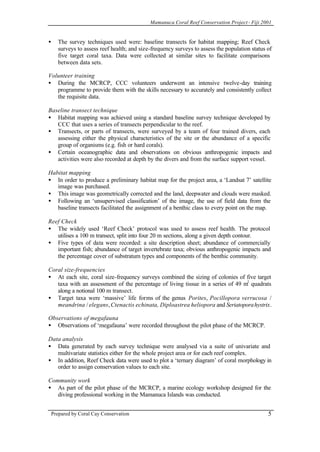 Mamanuca Coral Reef Conservation Project - Fiji 2001 - Report Summary | PDF