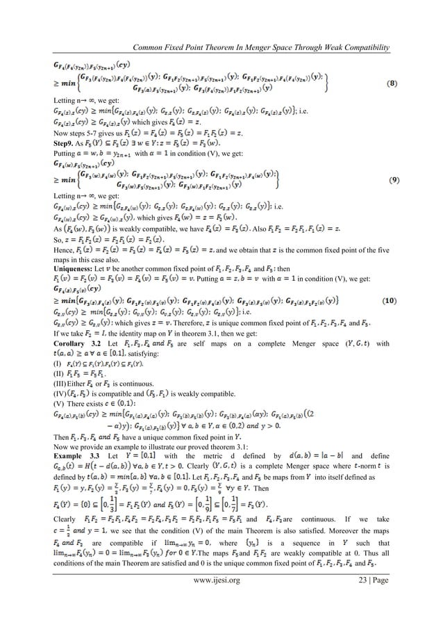 Common Fixed Point Theorem in Menger Space through weak Compatibility | PDF