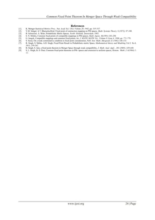 Common Fixed Point Theorem in Menger Space through weak Compatibility | PDF