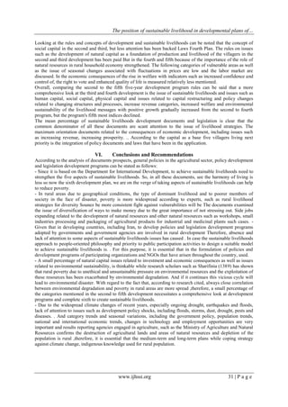 The position of sustainable livelihood in developmental plans of Iran. ( application of content ...