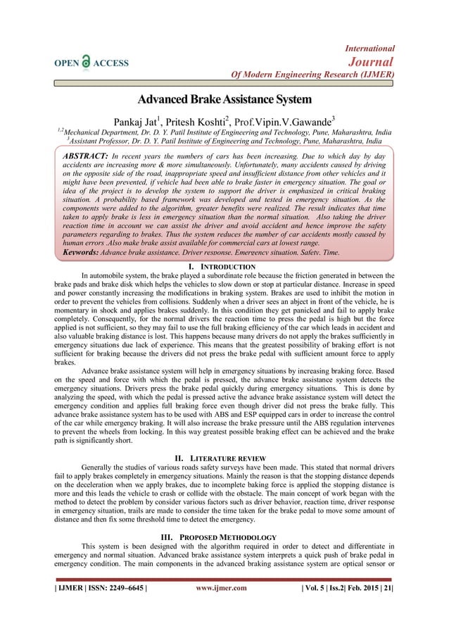 Advanced Brake Assistance System | PDF | Auto Safety Technologies ...