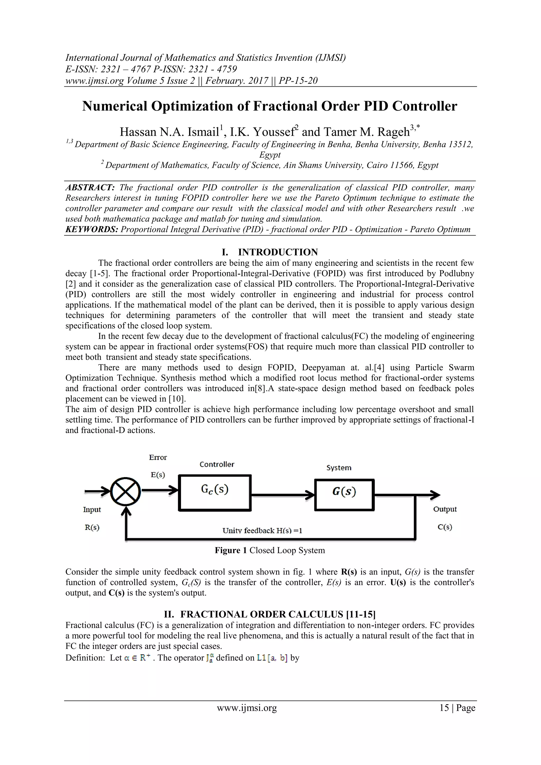 Numerical Optimization of Fractional Order PID Controller | PDF