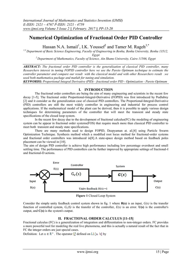 Numerical Optimization of Fractional Order PID Controller | PDF | Mechanical and Industrial ...