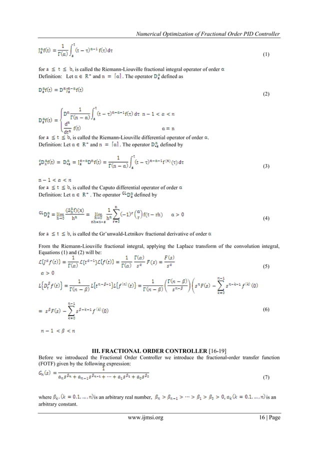 Numerical Optimization Of Fractional Order Pid Controller Pdf