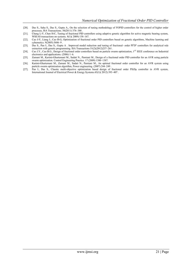 Numerical Optimization Of Fractional Order Pid Controller Pdf